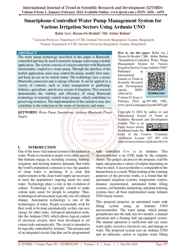 Smartphone Controlled Water Pump Management System For Various Irrigation Sectors Using Ardunio ...