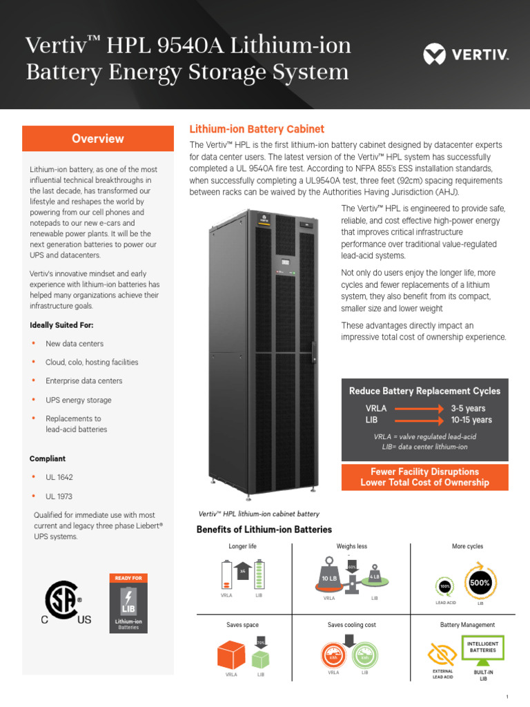 Vertiv HPL Lithium Ion Data Sheet SL 70383 | Download Free PDF | Lithium Ion Battery | Data Center
