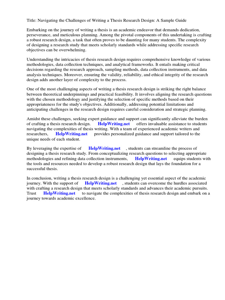 Thesis Research Design Sample | PDF | Methodology | Thesis