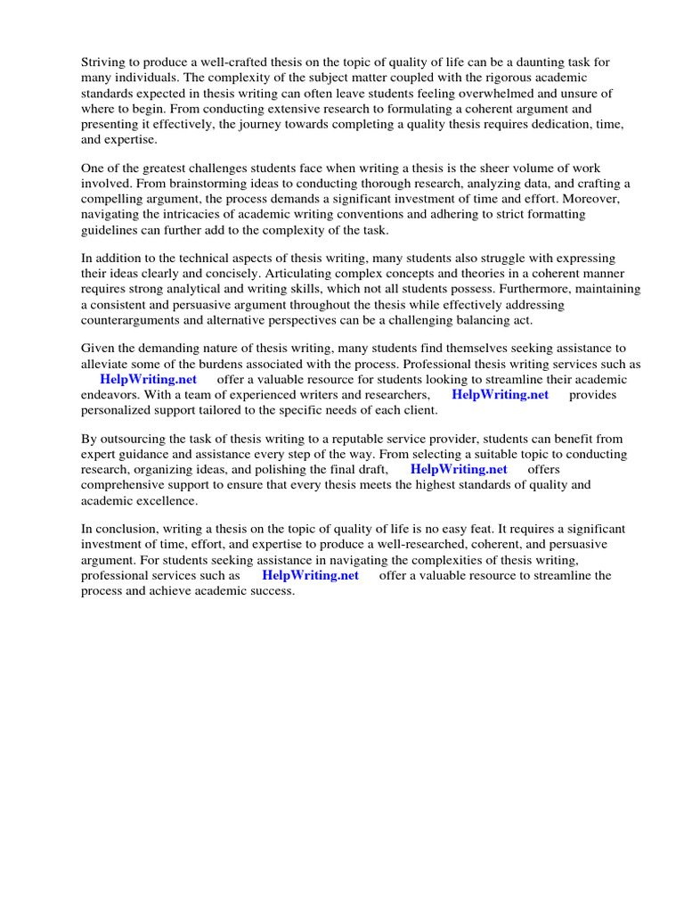 Thesis Writing on Quality of Life Challenges | PDF | Mental Health ...