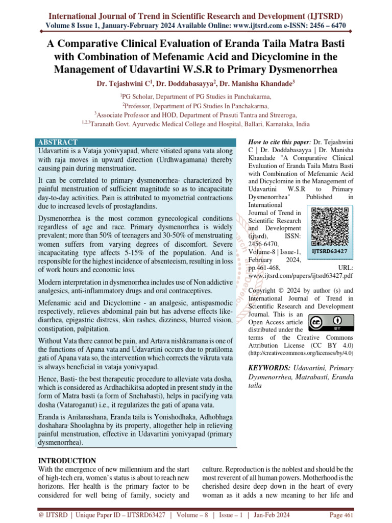 A Comparative Clinical Evaluation of Eranda Taila Matra Basti With ...