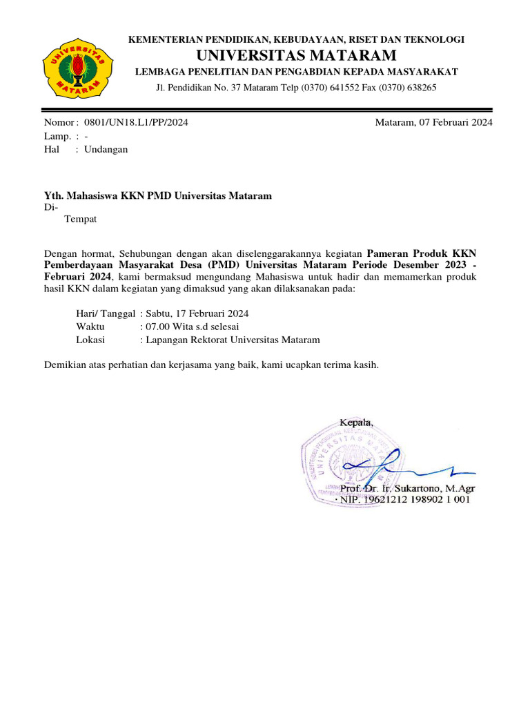 Undangan Ke Mahasiswa (Pameran Produk KKN PMD) | PDF