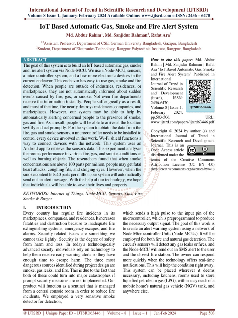 IoT Based Automatic Gas, Smoke and Fire Alert System | PDF | Internet ...