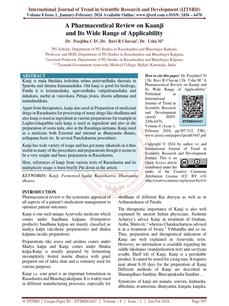 A Pharmaceutical Review On Kaanji and Its Wide Range of Applicability ...