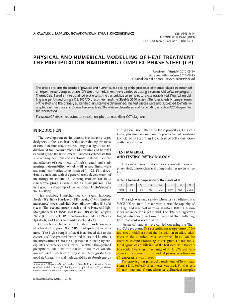Physical and Numerical Modelling of Heat Treatment The Precipitation ... Physical and Numerical Modelling of Heat Treatment The Precipitation ...