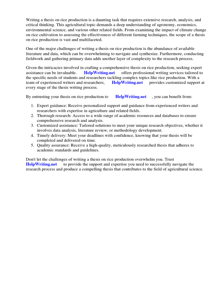 Thesis On Rice Production | PDF | Agriculture | Rice