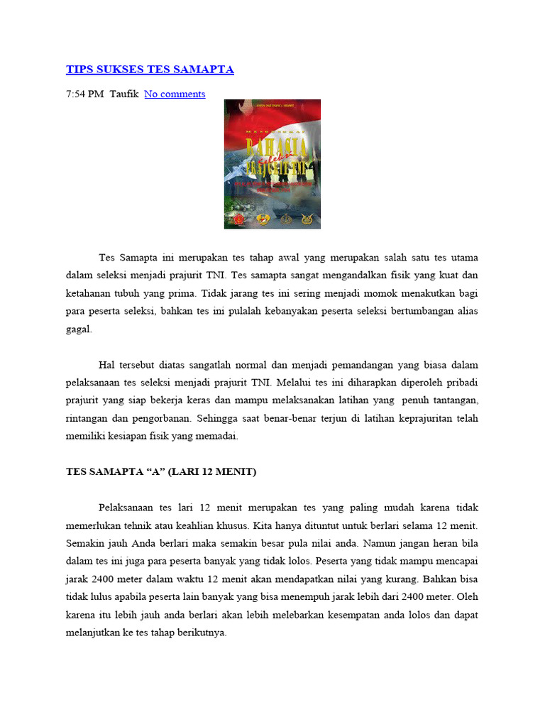 Tips Sukses Tes Samapta TNI | PDF | Karier & Perkembangan ...