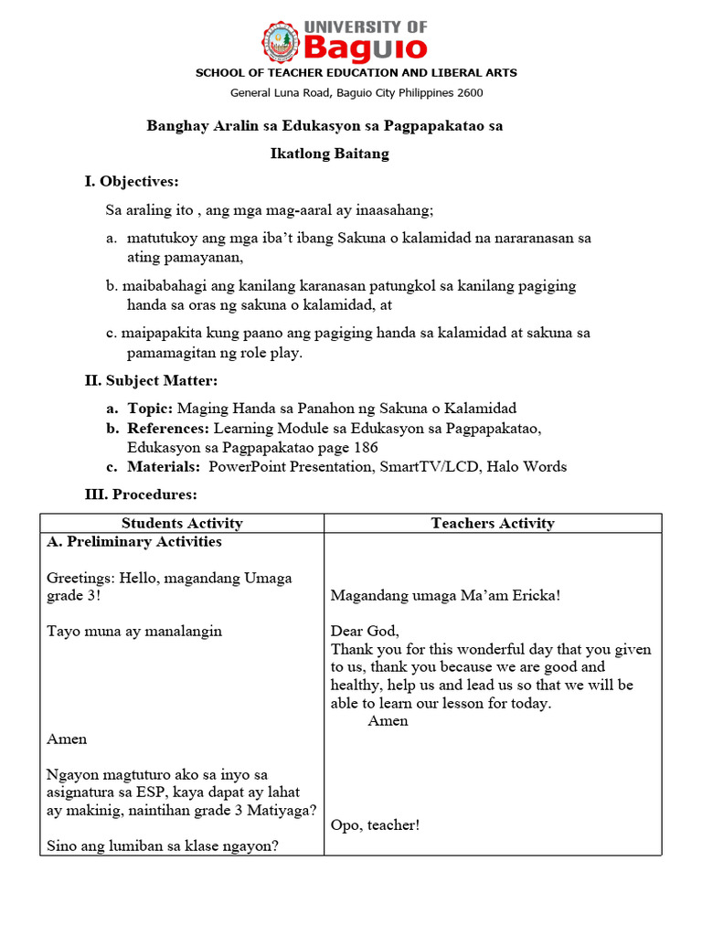 Esp Lesson Plan | PDF