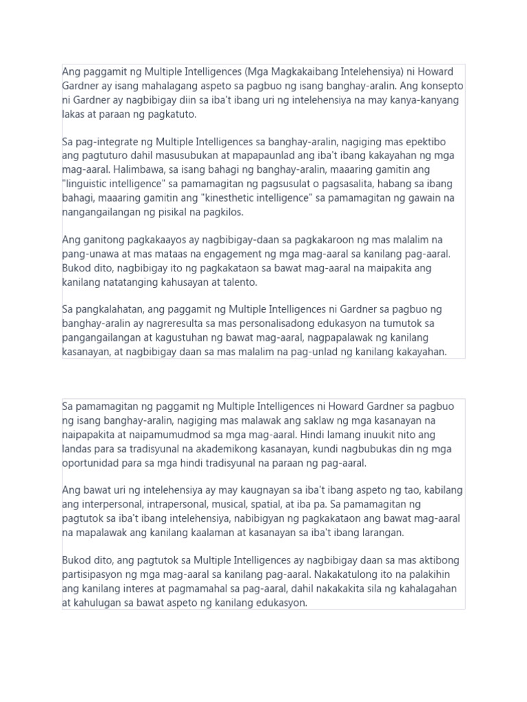 Ang Paggamit NG Multiple Intelligences | PDF