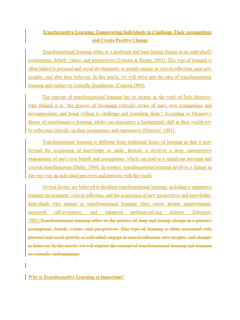 Transformational Learning Refers To The Process of Deep and Lasting ...