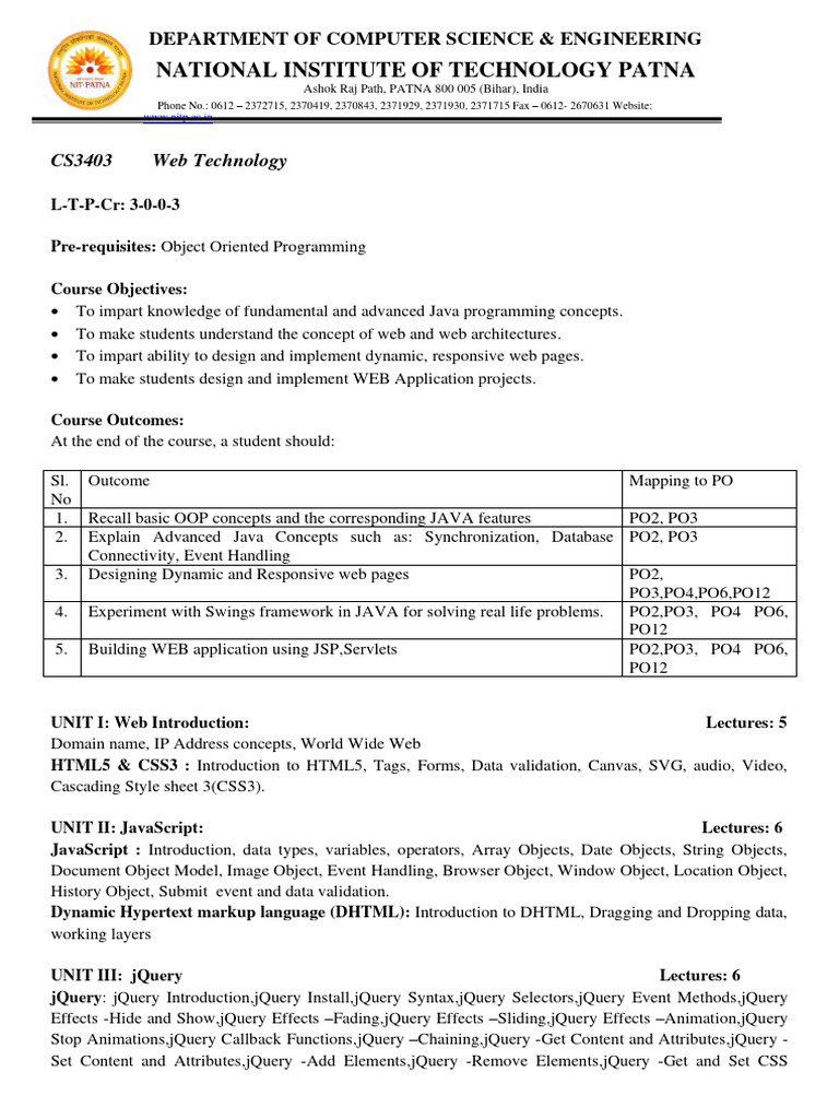 CS3403 - WebTechnology Syllabus | PDF | J Query | World Wide Web