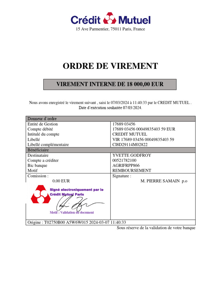 Ordre de Virement Crédit Mutuel | PDF