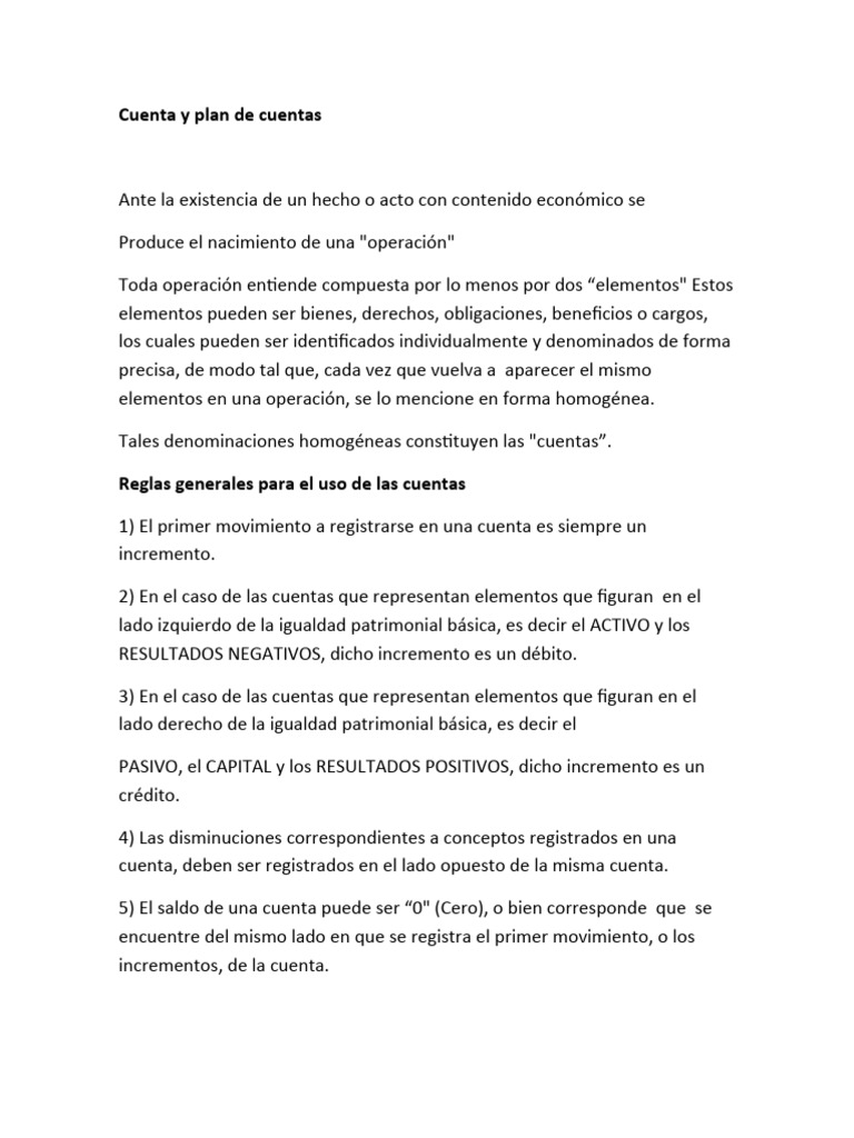 Cuenta y Plan de Cuentas | PDF | Bienes (Ley) | Contabilidad