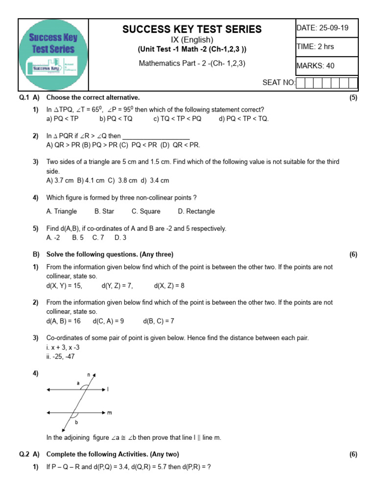 Class 9 E Unit T-1 Math-2 Q | PDF