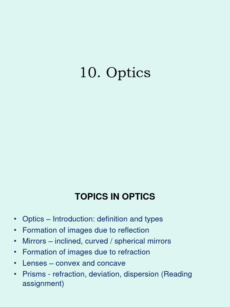 PHY 121 10 - Optics | PDF | Optics | Mirror