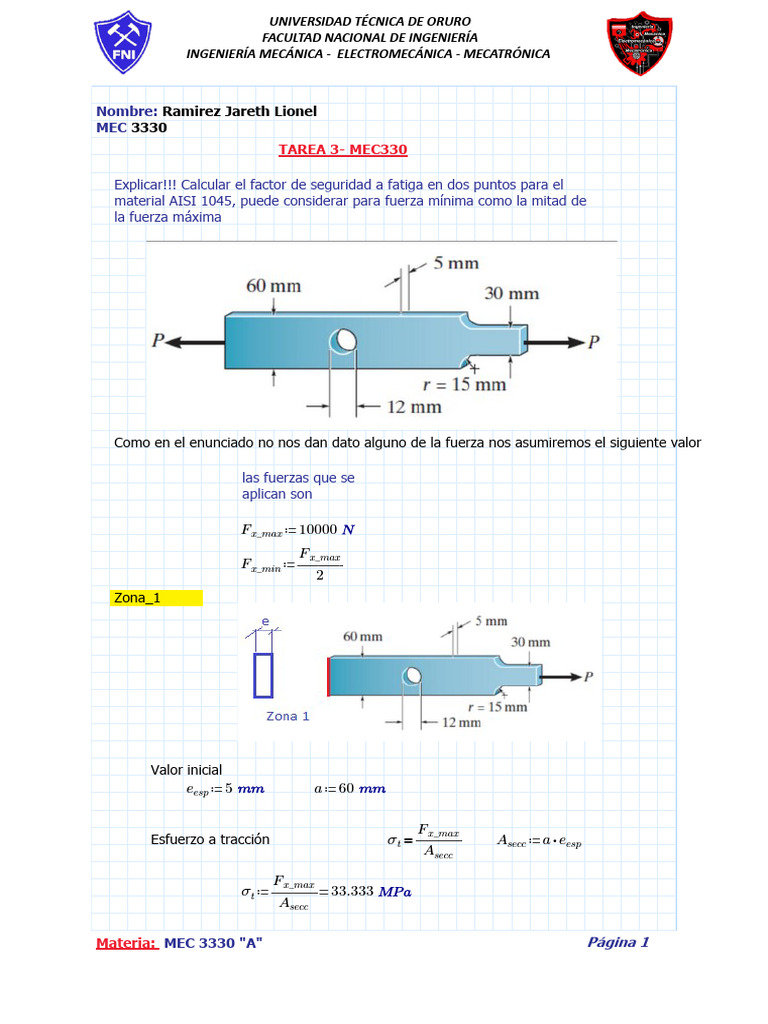 ejercicio a fatiga fs 09 06 23 | PDF | Fatiga (material) | Ingeniería ...