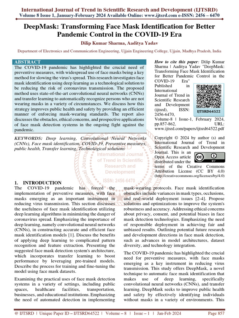 DeepMask Transforming Face Mask Identification For Better Pandemic ...