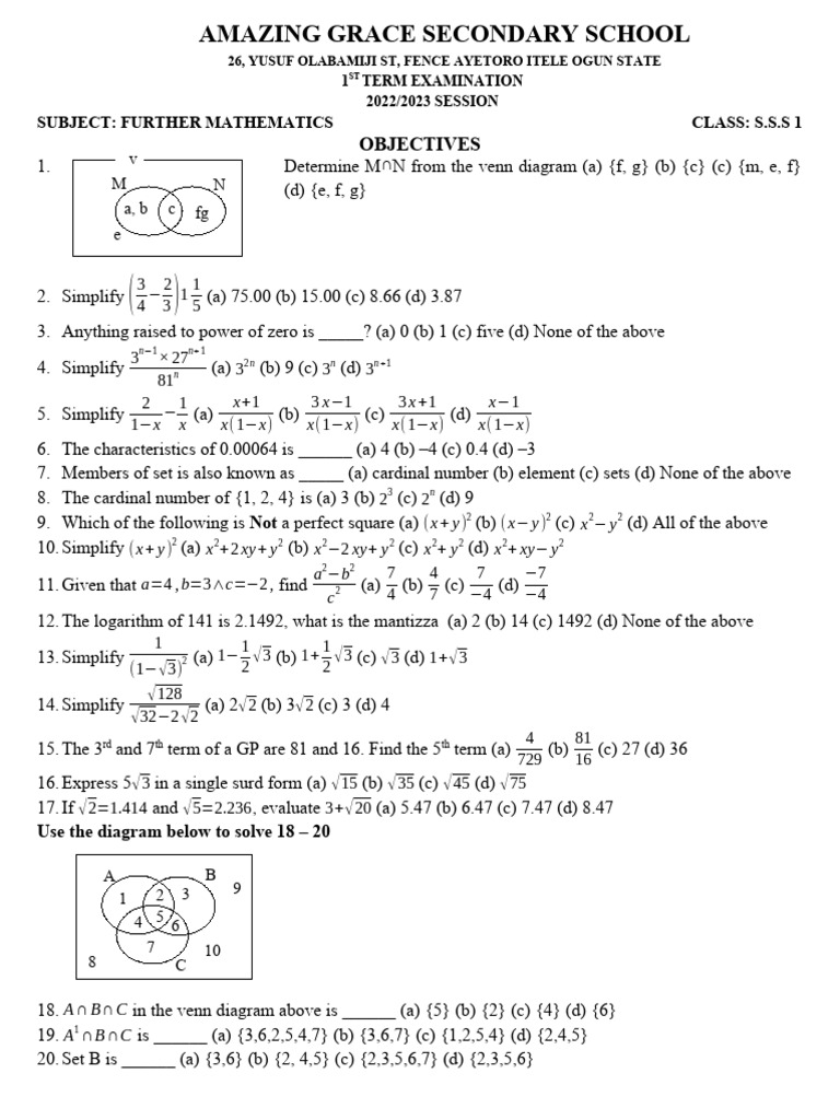 SS1 F Maths | PDF | Mathematics | Elementary Mathematics