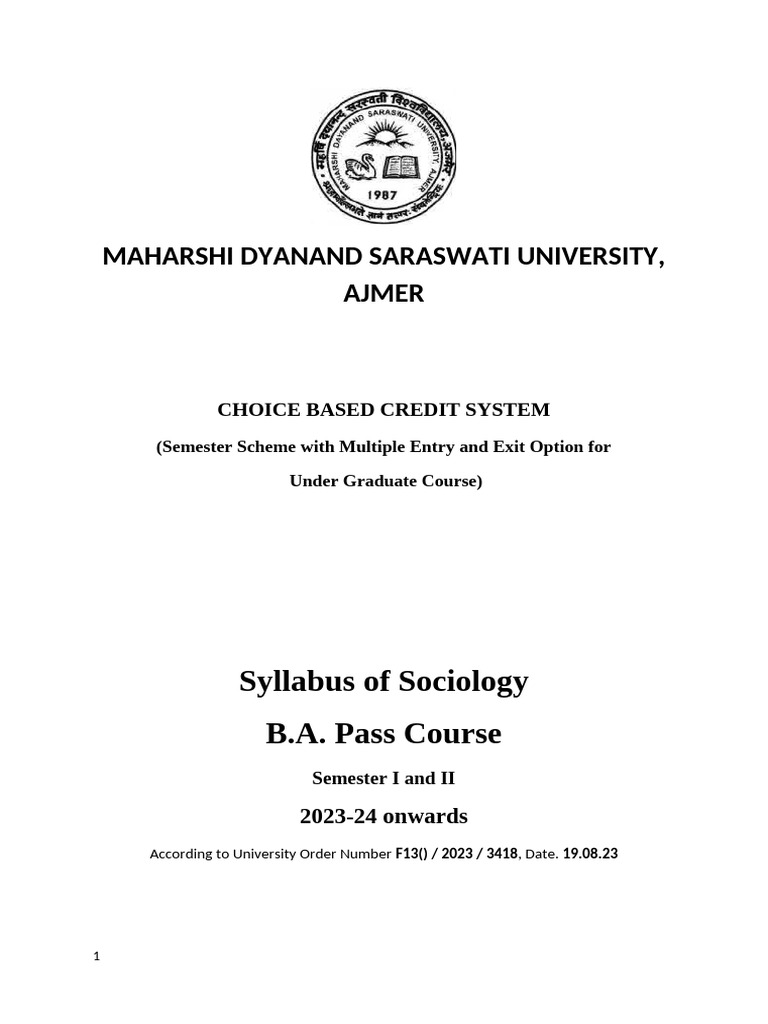 B.A. Sociology Syllabus 2023-24 | PDF
