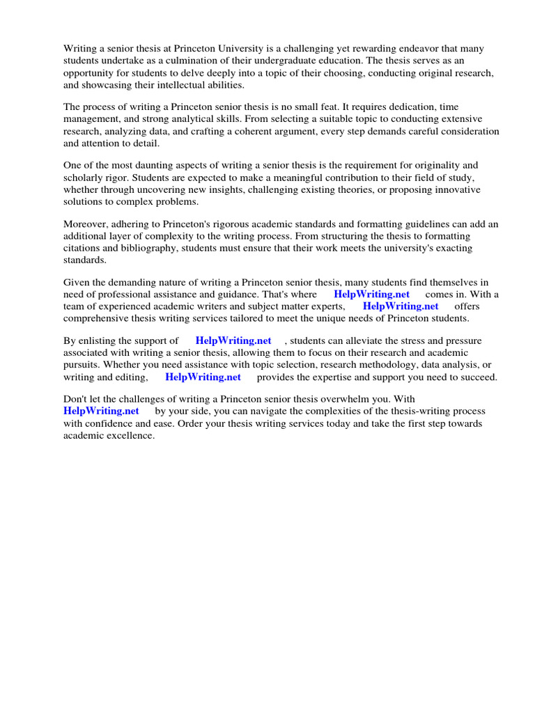 Princeton Senior Thesis Requirements | PDF | Thesis | Expert