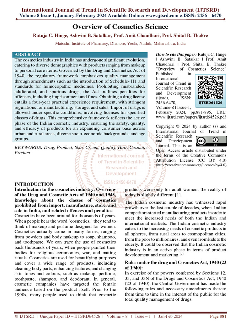 Overview of Cosmetics Science | PDF | Sunscreen | Cosmetics