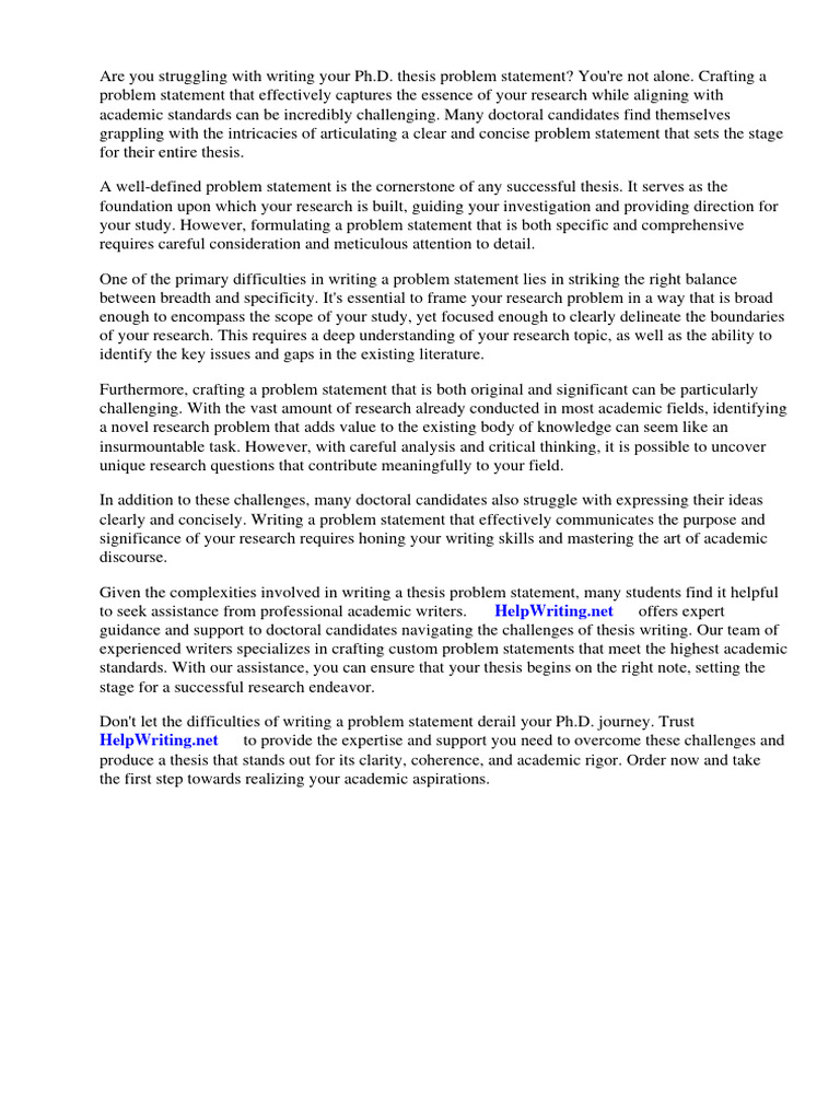 How To Write Problem Statement in PHD Thesis | PDF