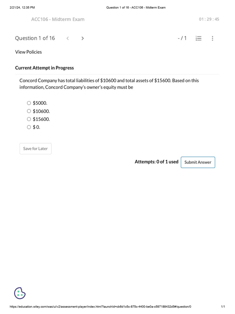 Question 1 of 16 - ACC106 - Midterm Exam | PDF