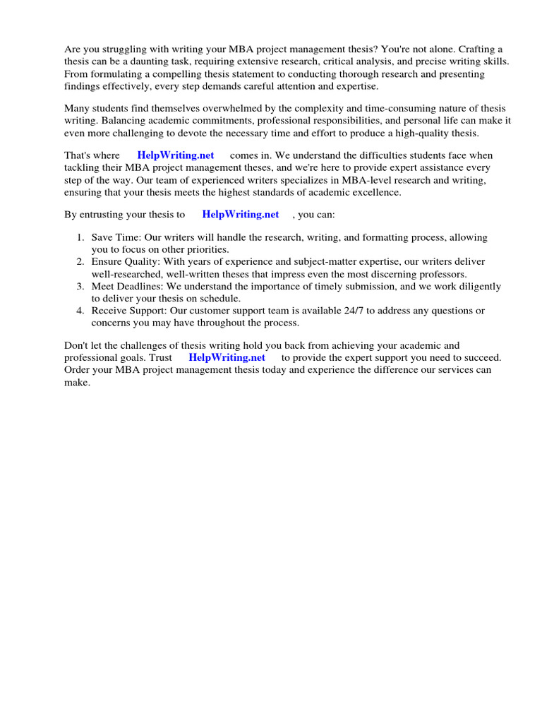 Thesis For Mba Project Management | PDF | Thesis | Master Of Business Administration