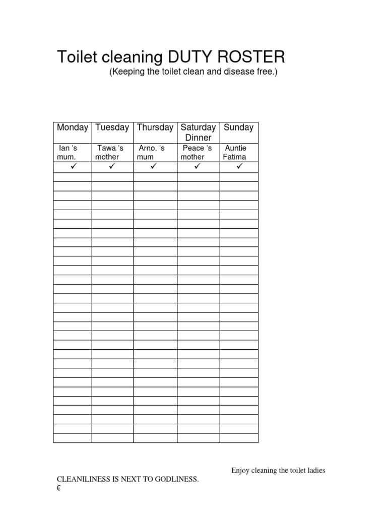 Cleaning Duty Roster Template | PDF
