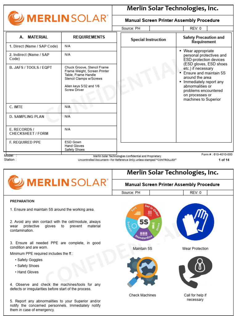 Manual Screen Printer Assembly Procedure | PDF