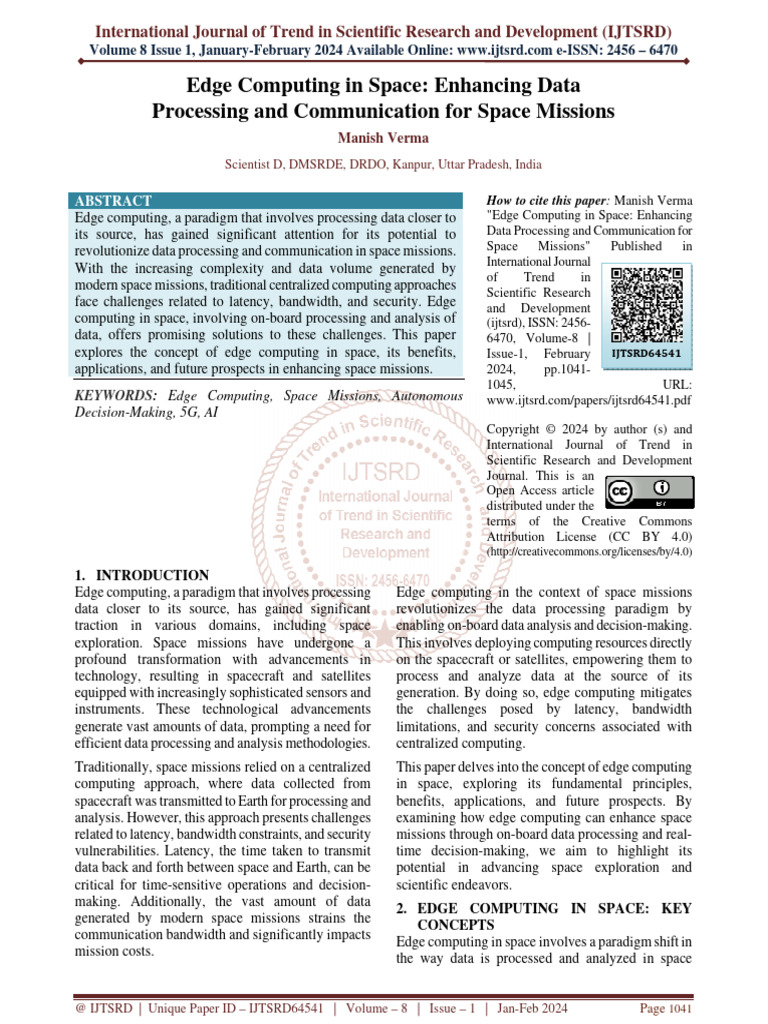 Edge Computing In Space Enhancing Data Processing And Communication For Space Missions Pdf