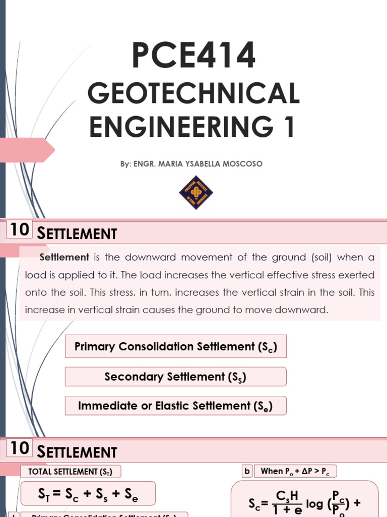 Pce414 Geotechnical Engineering 1 Midterm Topic Settlement | PDF