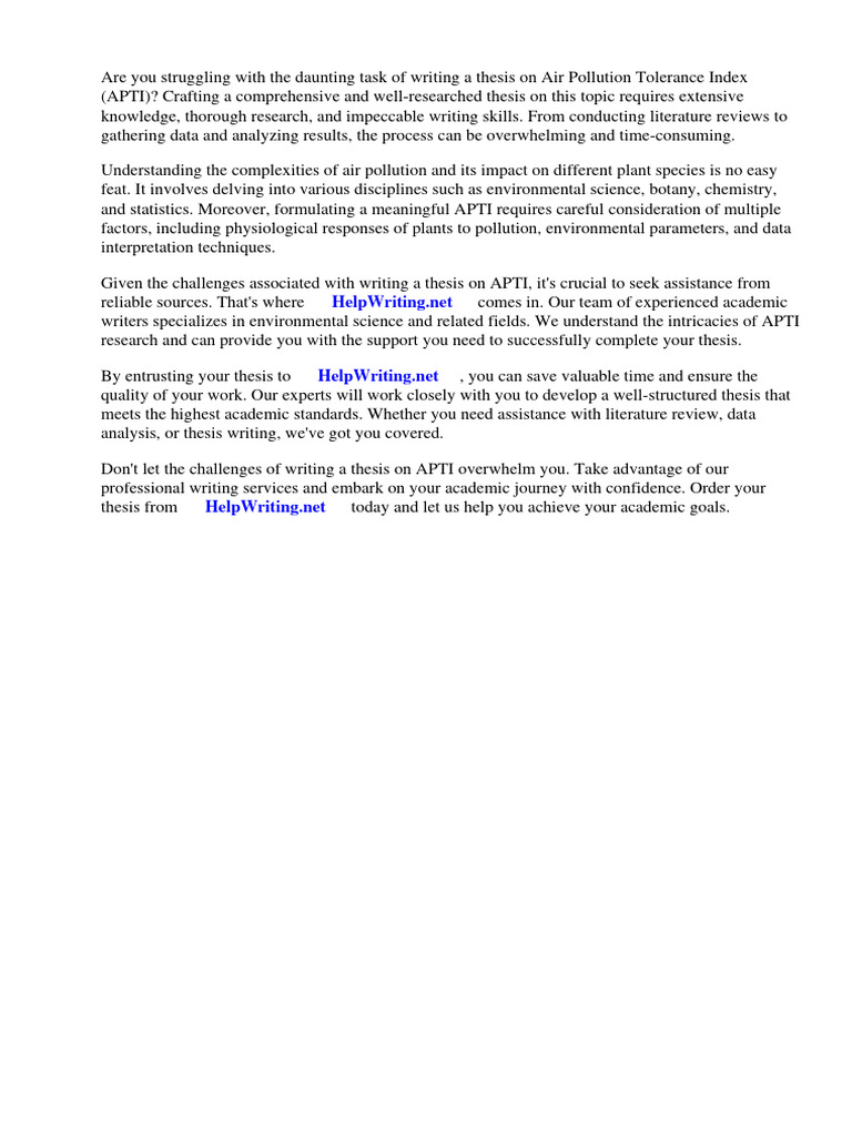 Thesis On Air Pollution Tolerance Index Pdf Air Pollution Environmental Science