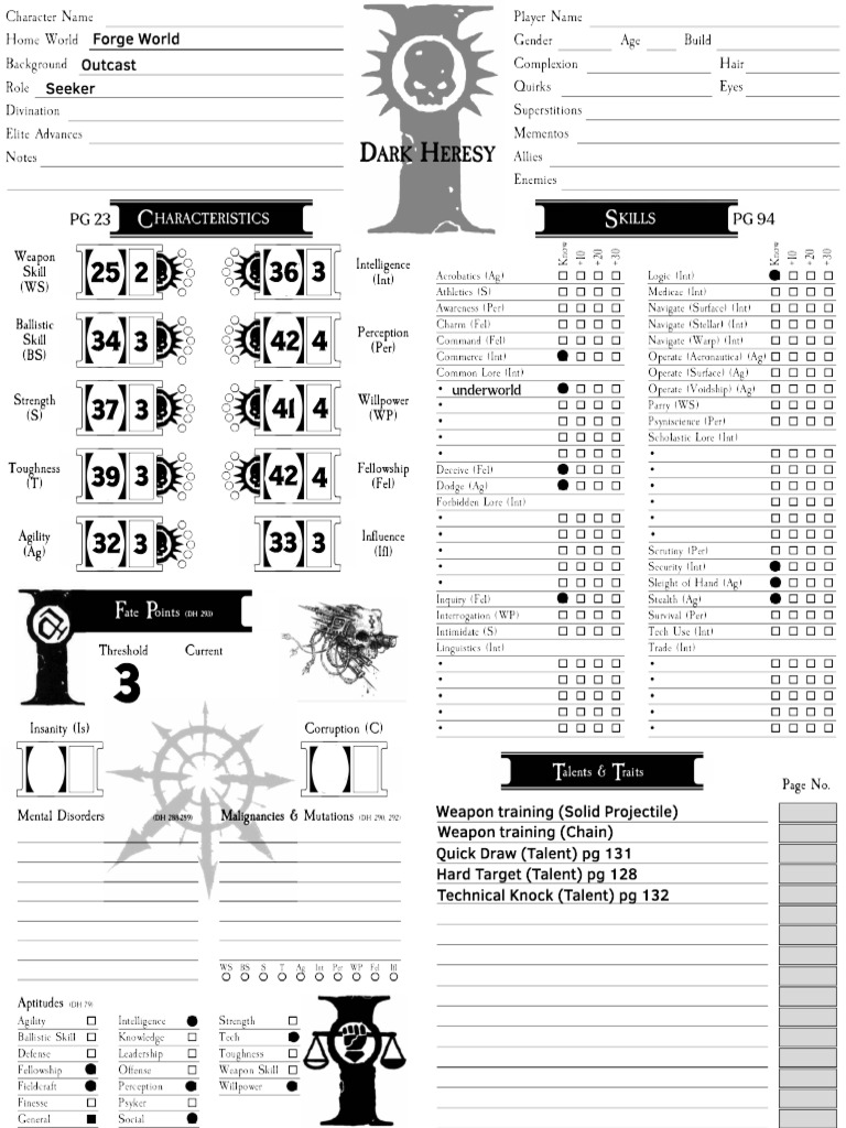 Seeker Character For Dark Heresy 2nd Edition | PDF
