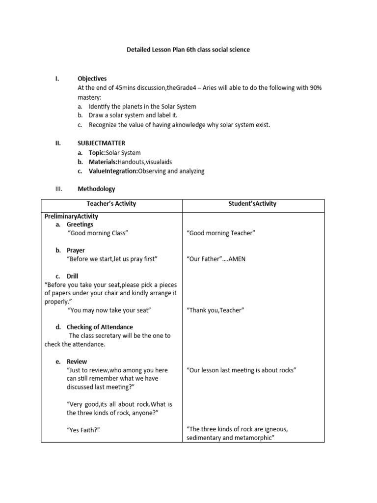 6th SST Detailed Lesson Plan227 | Download Free PDF | Planets | Solar ...