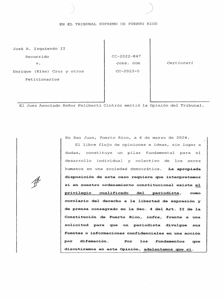 CC-22-847 Cons. Con CC-23-5 | PDF | Libertad de expresión | Apelación