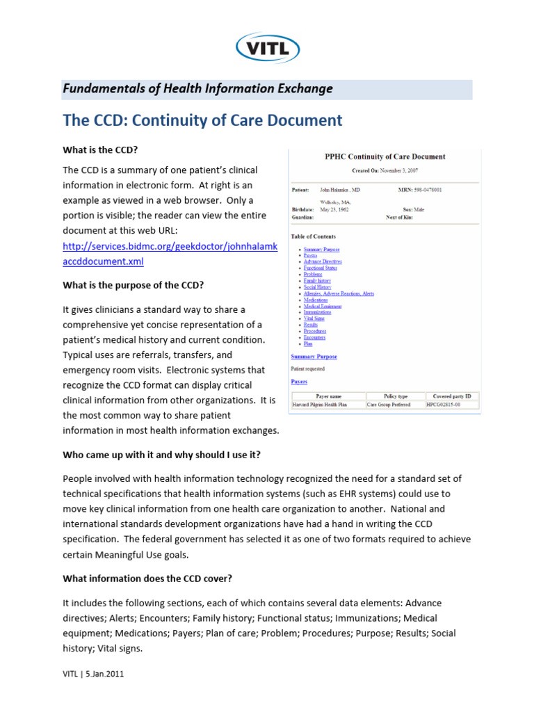 The CCD: Continuity of Care Document | PDF | Electronic Health Record ...