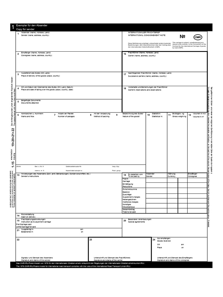 CMR Excel Template English | PDF