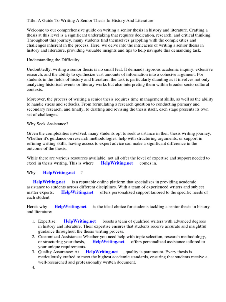 Senior Thesis Guide: History & Literature | PDF | Thesis | Essays