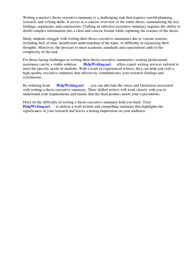 Master Thesis Executive Summary | PDF | Thesis | Marketing