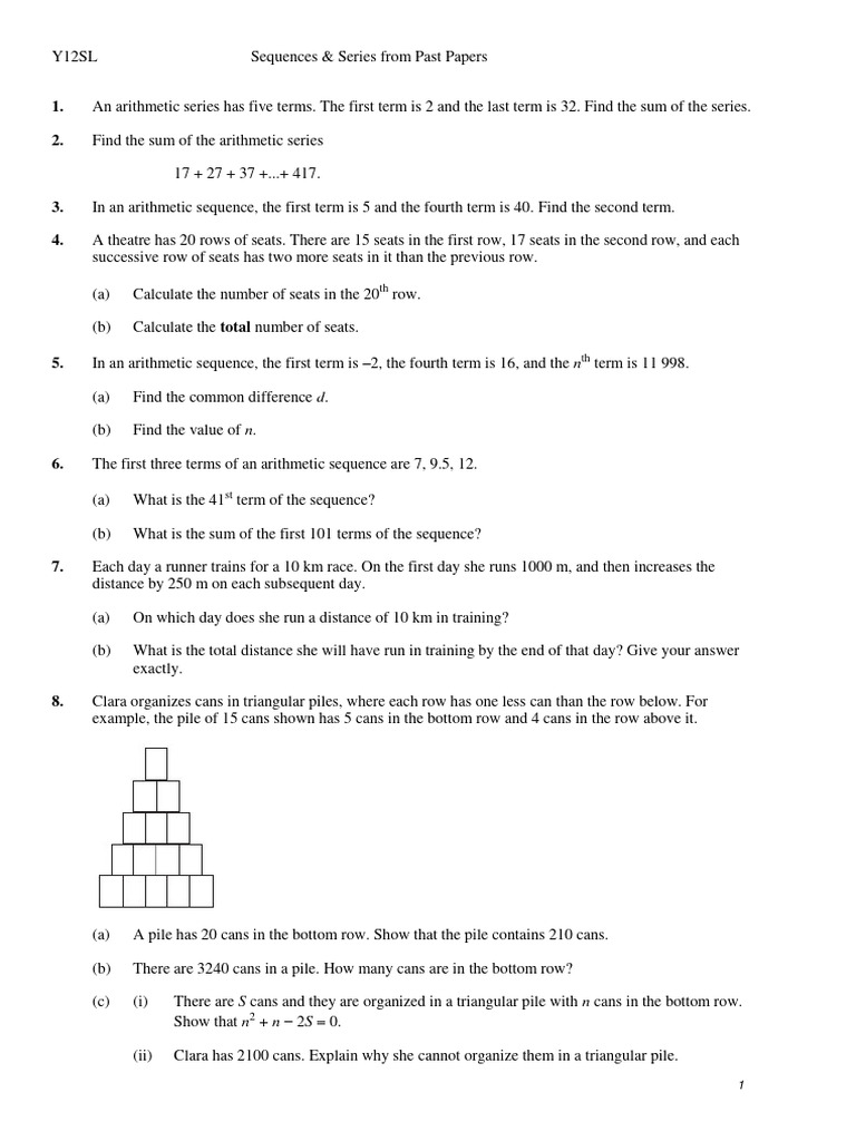 Y12SL Sequences & Series Past Papers | PDF | Elementary Mathematics ...