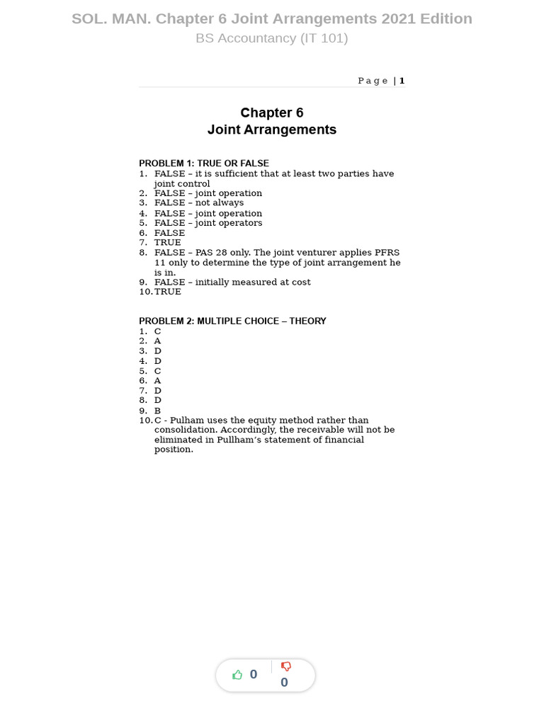 Sol Man Chapter 6 Joint Arrangements 2021 Edition | PDF | Debits And Credits | Expense