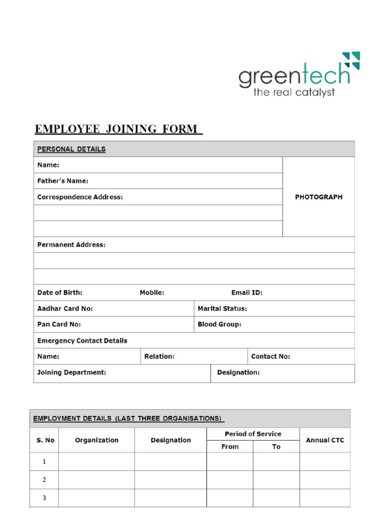 Employee Joining Form | PDF