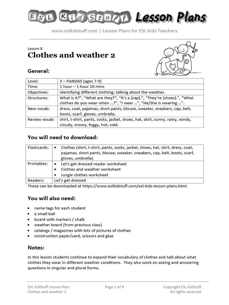 Level 3 - Lesson 8 - Clothes & Weather 2 | PDF | Lesson Plan | Clothing