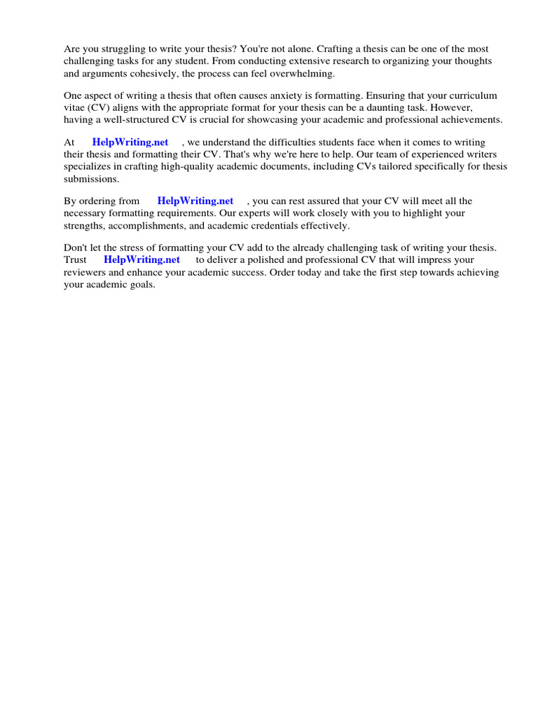 Curriculum Vitae Sample Format For Thesis | PDF