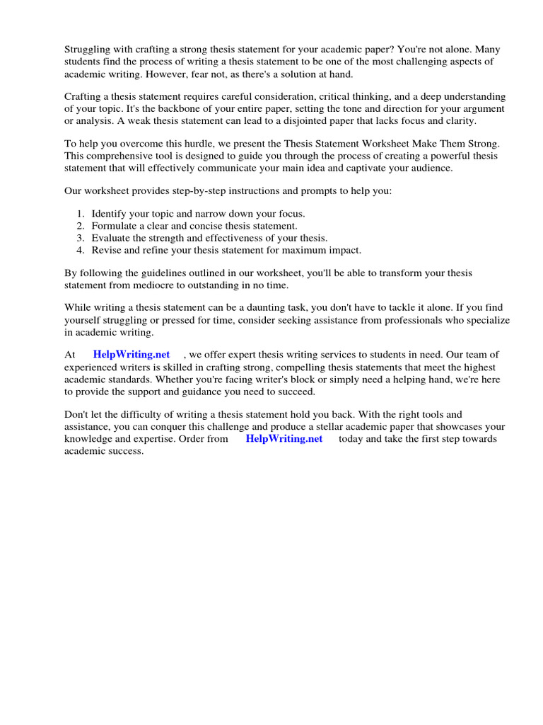 Thesis Statement Worksheet Make Them Strong | PDF | Thesis | Worksheet