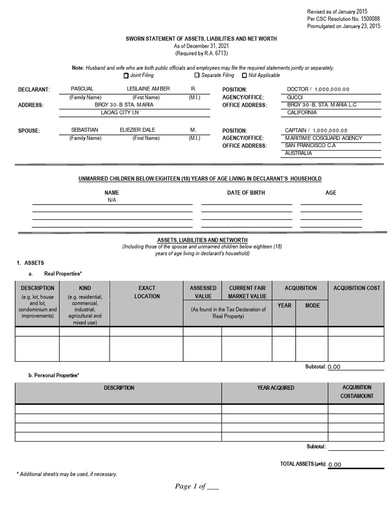 Saln Form 2021 | PDF | Net Worth | Business