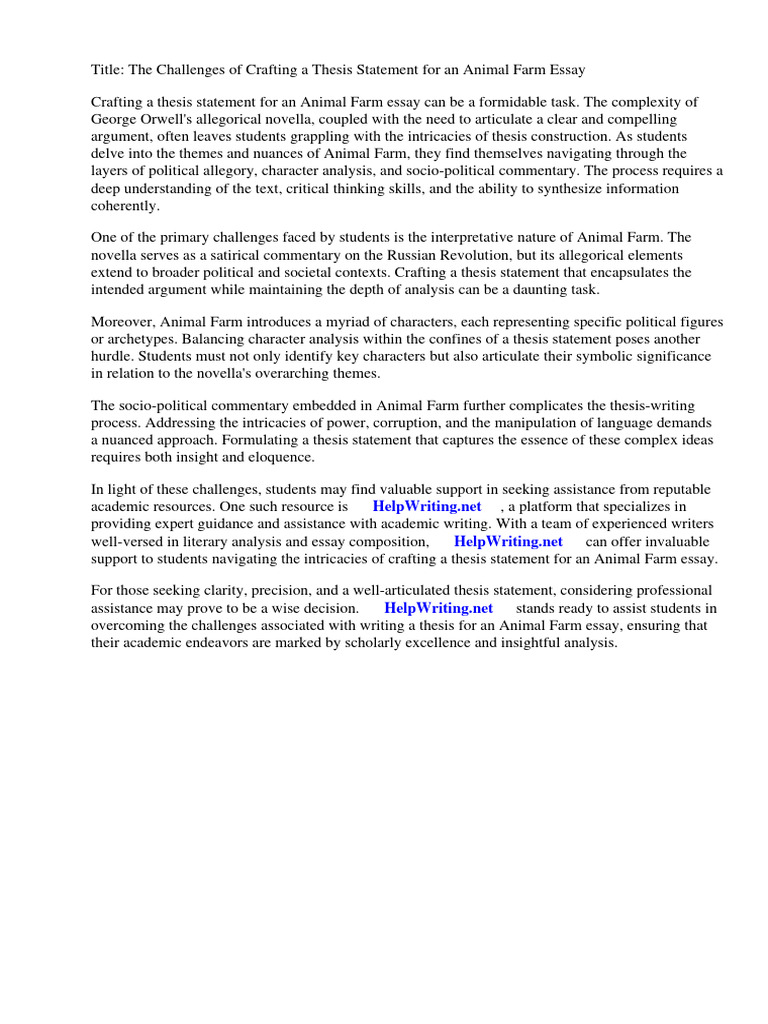 Thesis Statement Animal Farm Essay | PDF