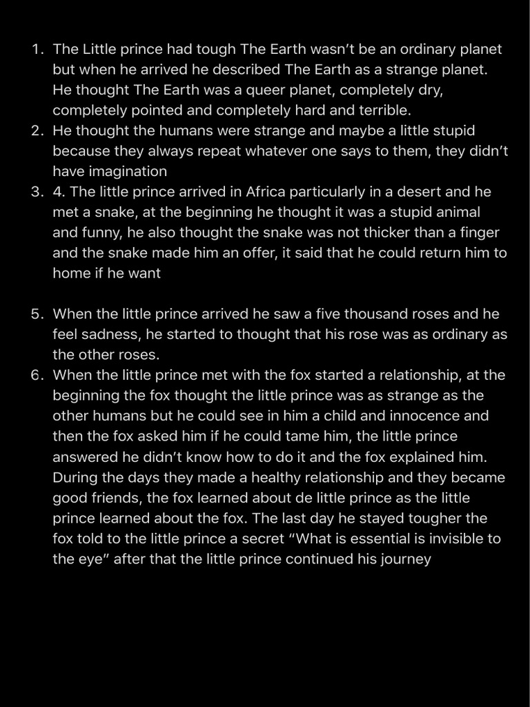 The Little Prince's Journey and Lessons | PDF | General Fiction