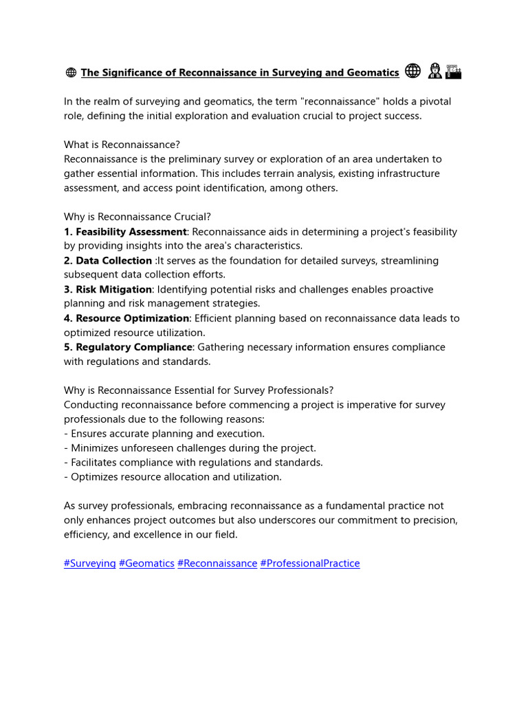 Importance of Reconnaissance in Surveying | PDF